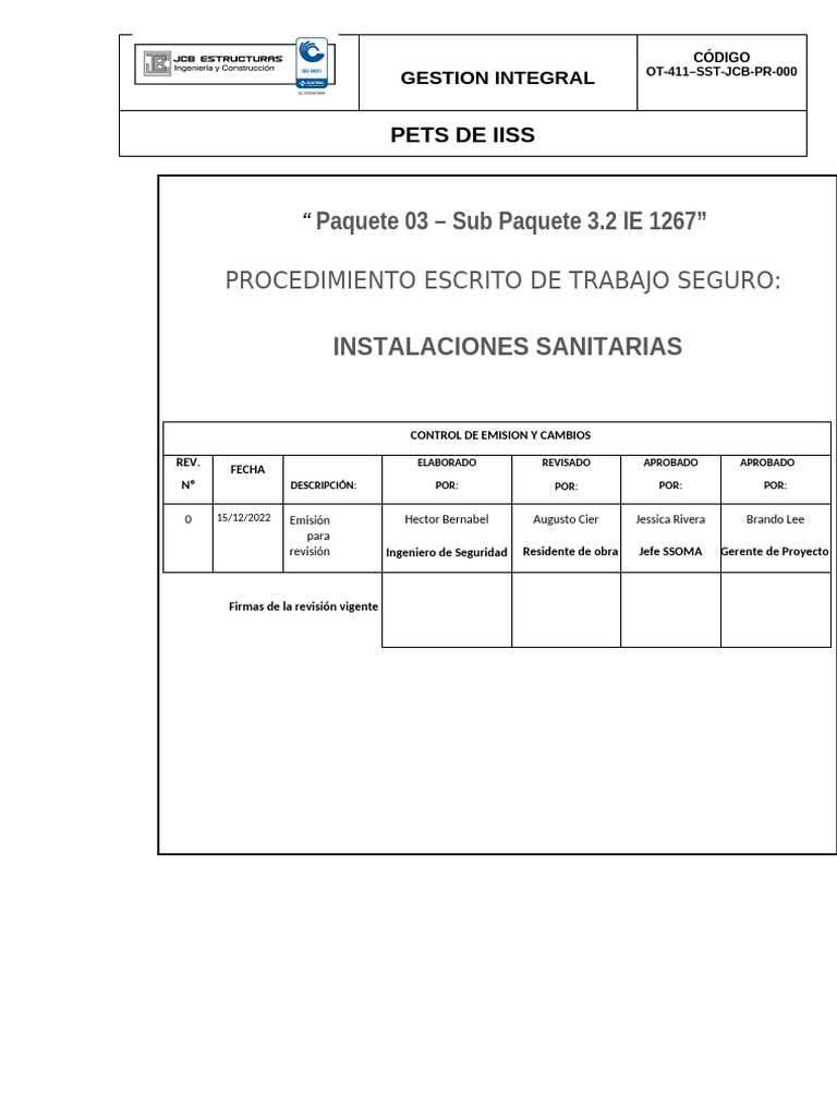 Procedimiento Seguro: Instalaciones Sanitarias | PDF | Baño | Tornillo