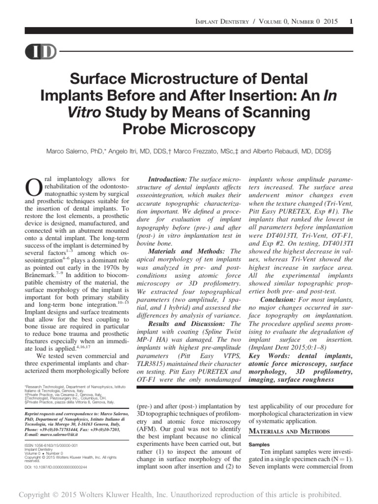 Surface Microstructure of Dental Implants Before and After Insertion ...