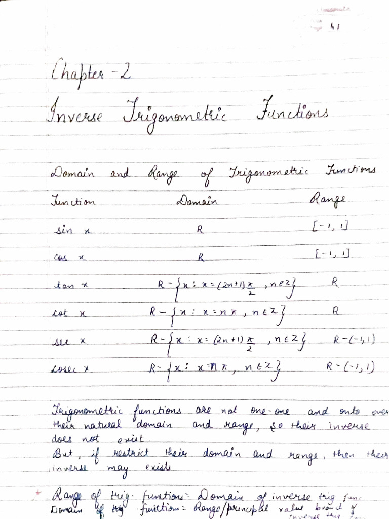 Class XII CH 2 Inverse Trignometry Summary | PDF