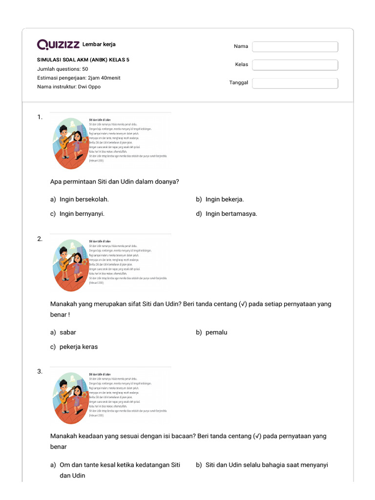 Simulasi Soal ANBK Kelas 5 SD | PDF