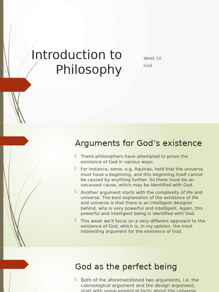 INtroduction To Philosophy - Week 10 | PDF | Existence Of God | Existence