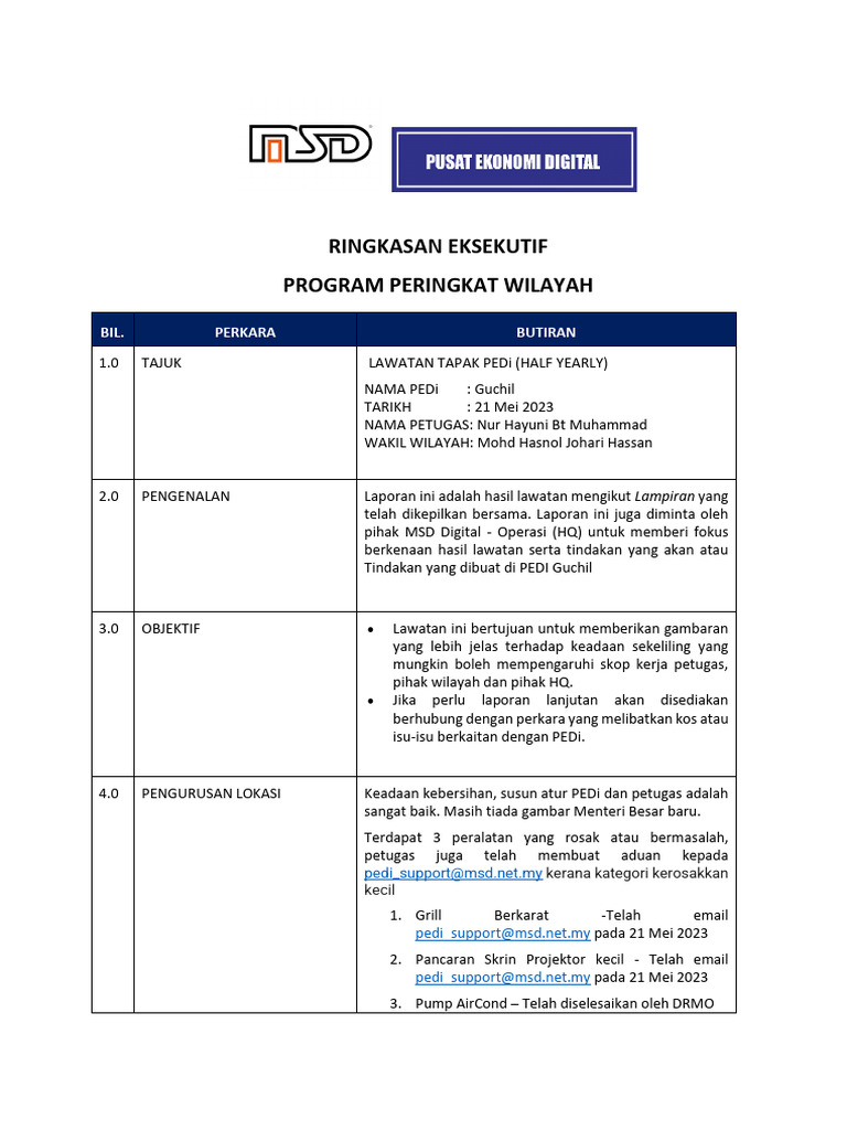 Contoh Form - Ringkasan Eksekutif - Site Visit - Pedi Guchil | PDF