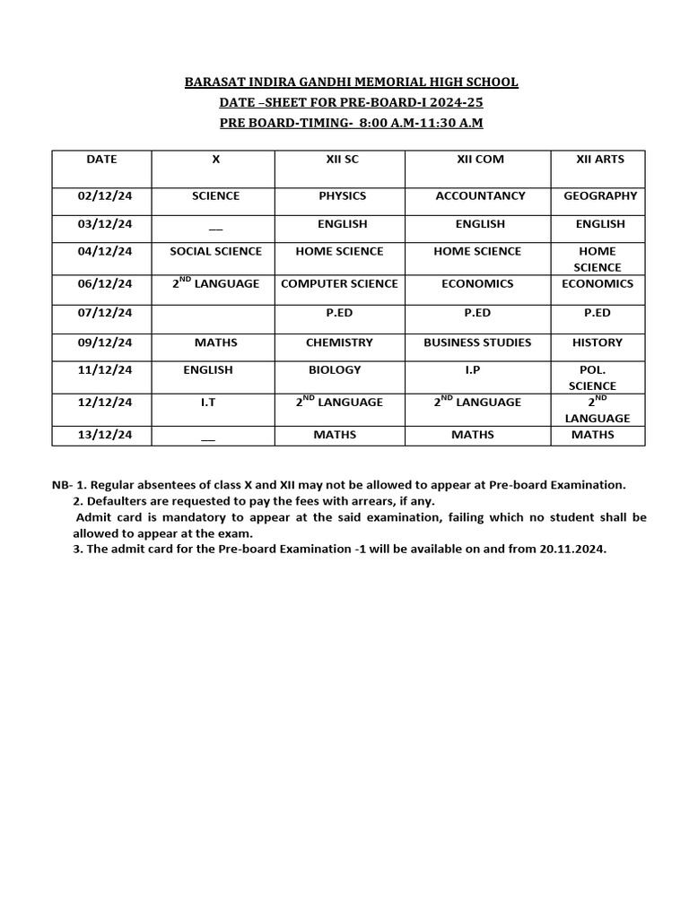 Final DATE - SHEET FOR PRE-BOARD-1 2024-25 | PDF