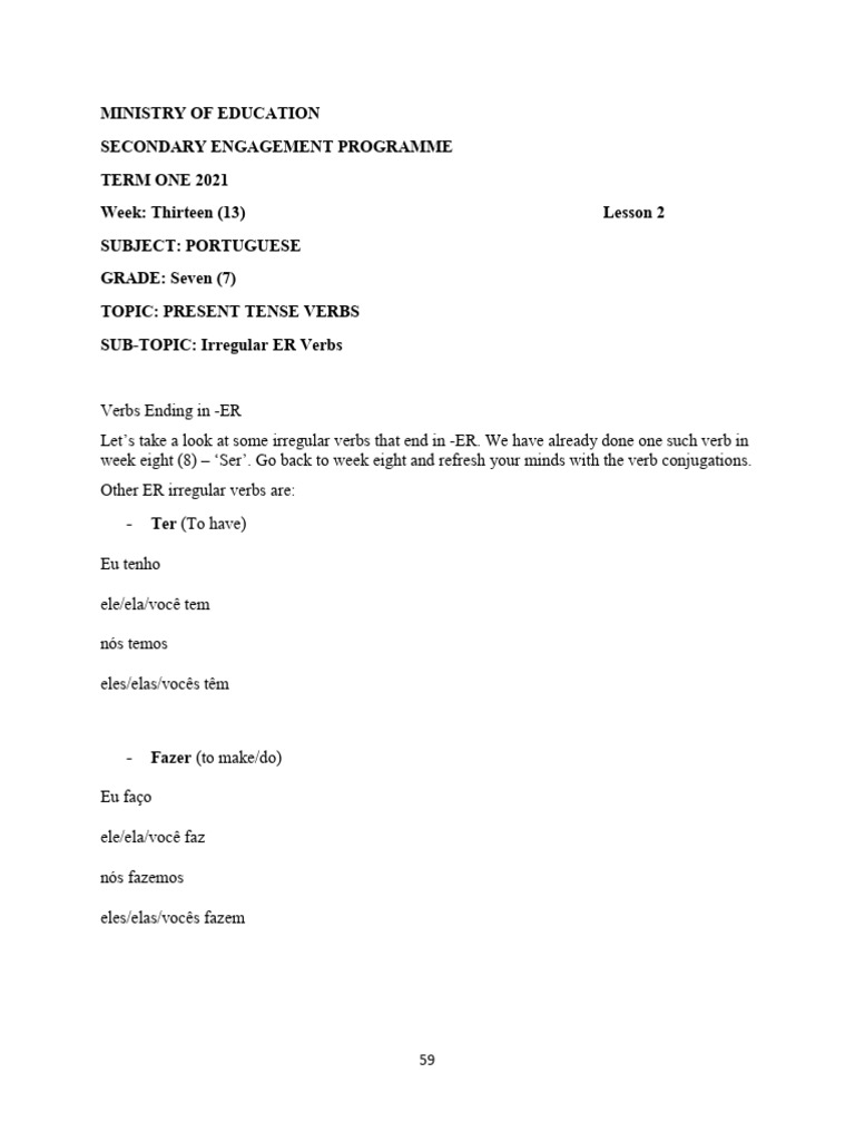 Grade 7 Portuguese Week 13 Lesson 2 | PDF