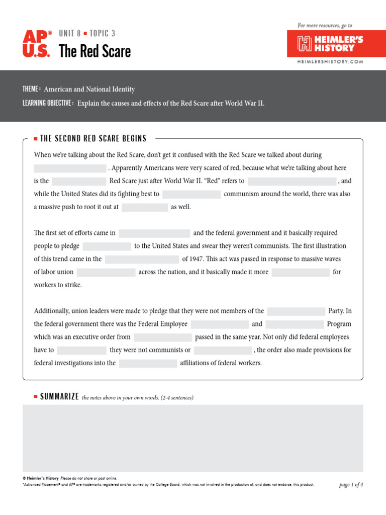 AP US Unit 8 Topic 3 Noteguides | PDF | Joseph Mc Carthy | American ...