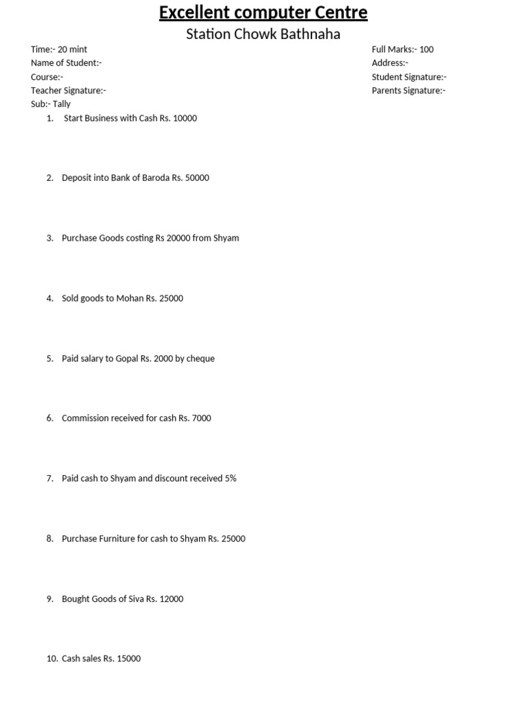 Tally Question Sheet | PDF
