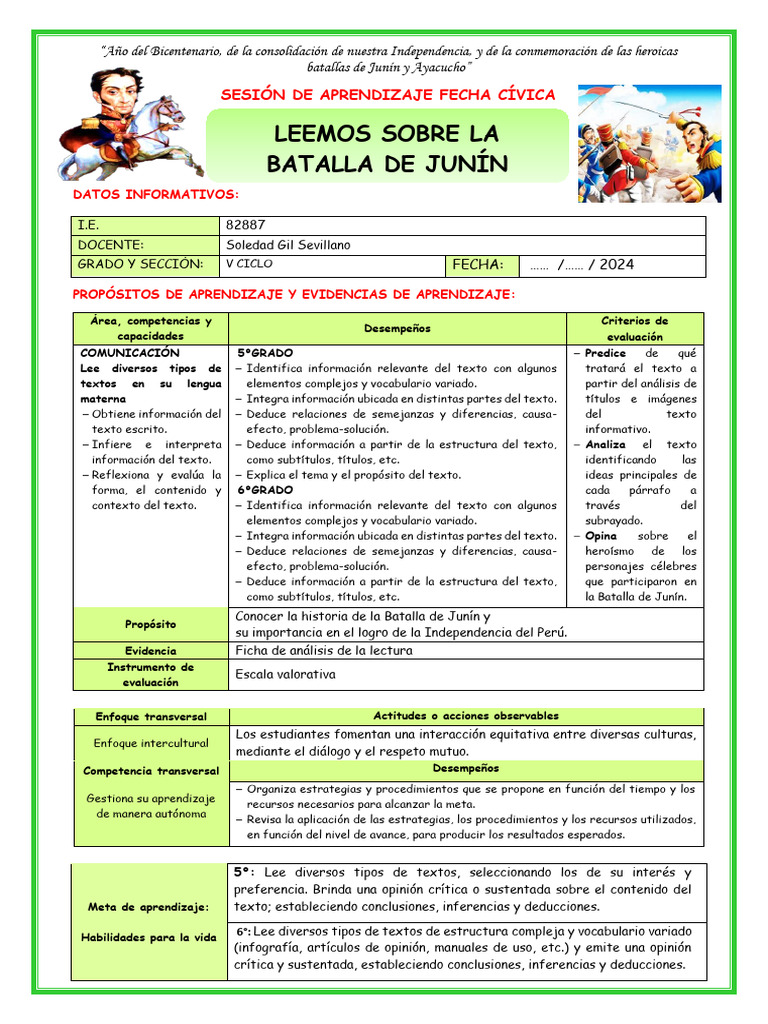 Historia de la Batalla de Junín para Niños | PDF