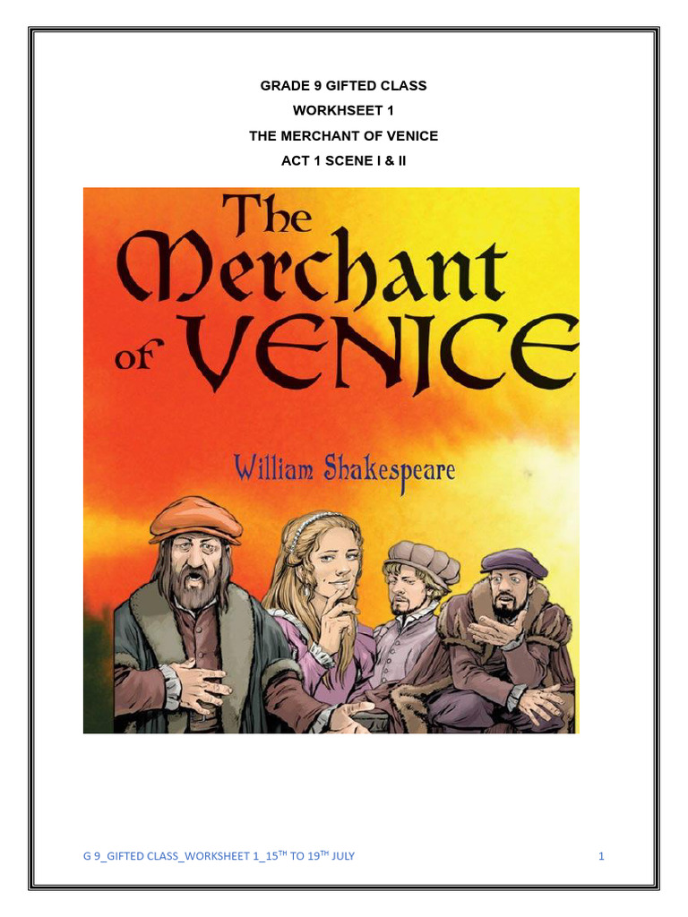 Grade 9 - Worksheet 1 - THE MERCHANT OF VENICE - 15th To 19th July | PDF