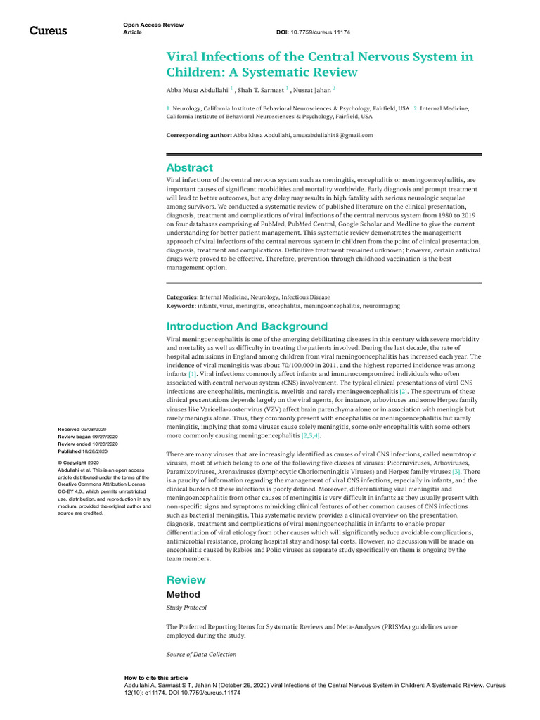 Abba Musa Abdullahi Viral Infections of The Central | PDF | Meningitis ...