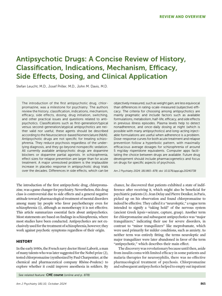 Stefan Leucht Antipsychotic Drugs A Concise Review of | PDF ...