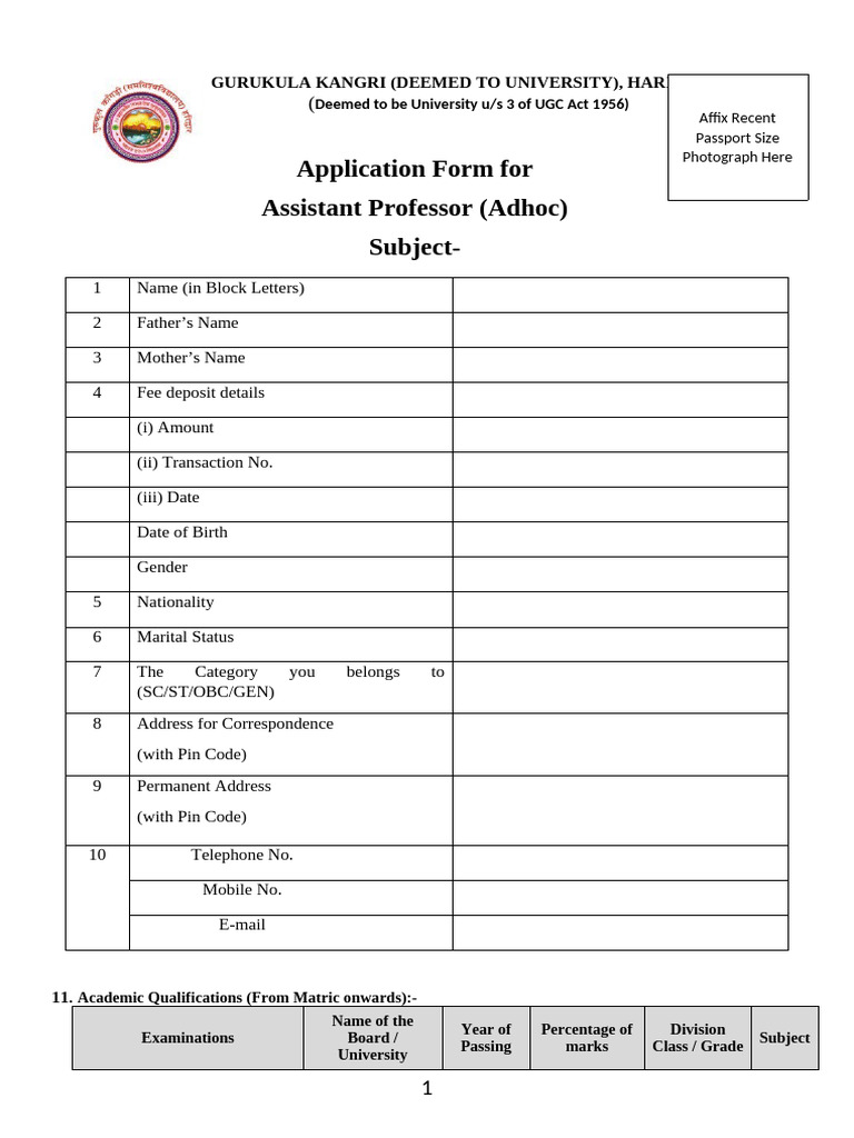 Assistant Professor Application | PDF | Thesis | Vocational Education