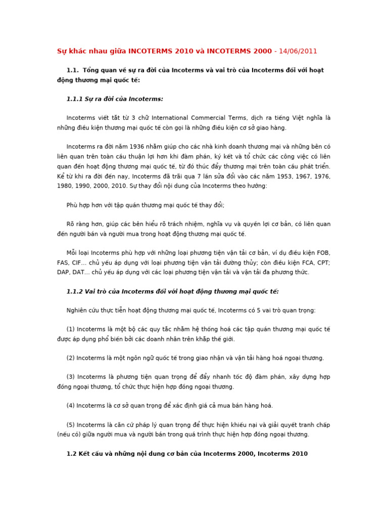 Su Khac Nhau Giua Incoterms 2010 Va Incoterms 2000 1103 | PDF