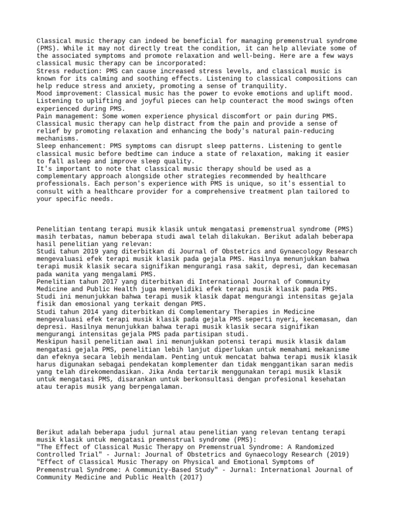 Classical Music Therapy Can Indeed | PDF | Premenstrual Syndrome | Relaxation (Psychology)