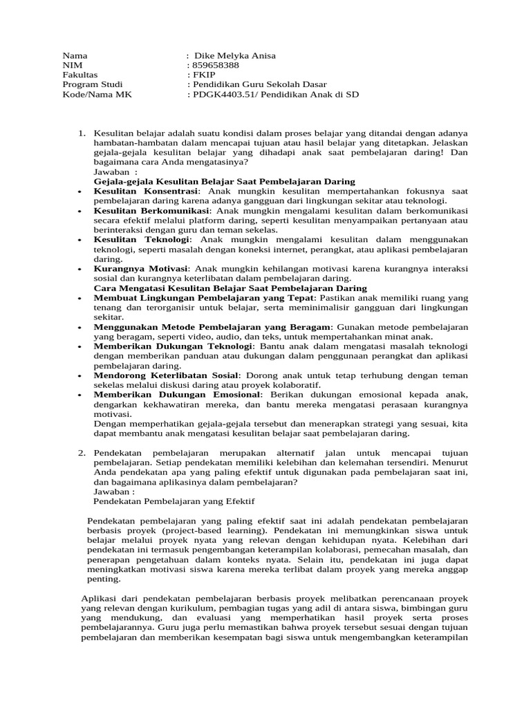 Tugas 2 Pendidikan Anak Di SD | PDF