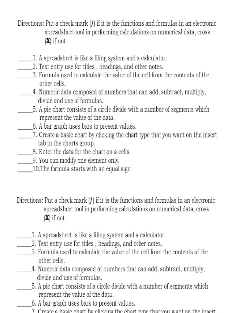TLE Spreadsheet Quiz | PDF