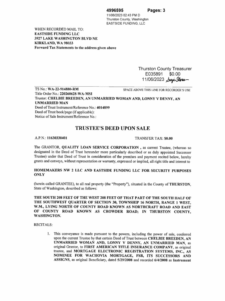 Crowder RD SE Trustees Deed 10272023 | PDF | Deed | Land Law
