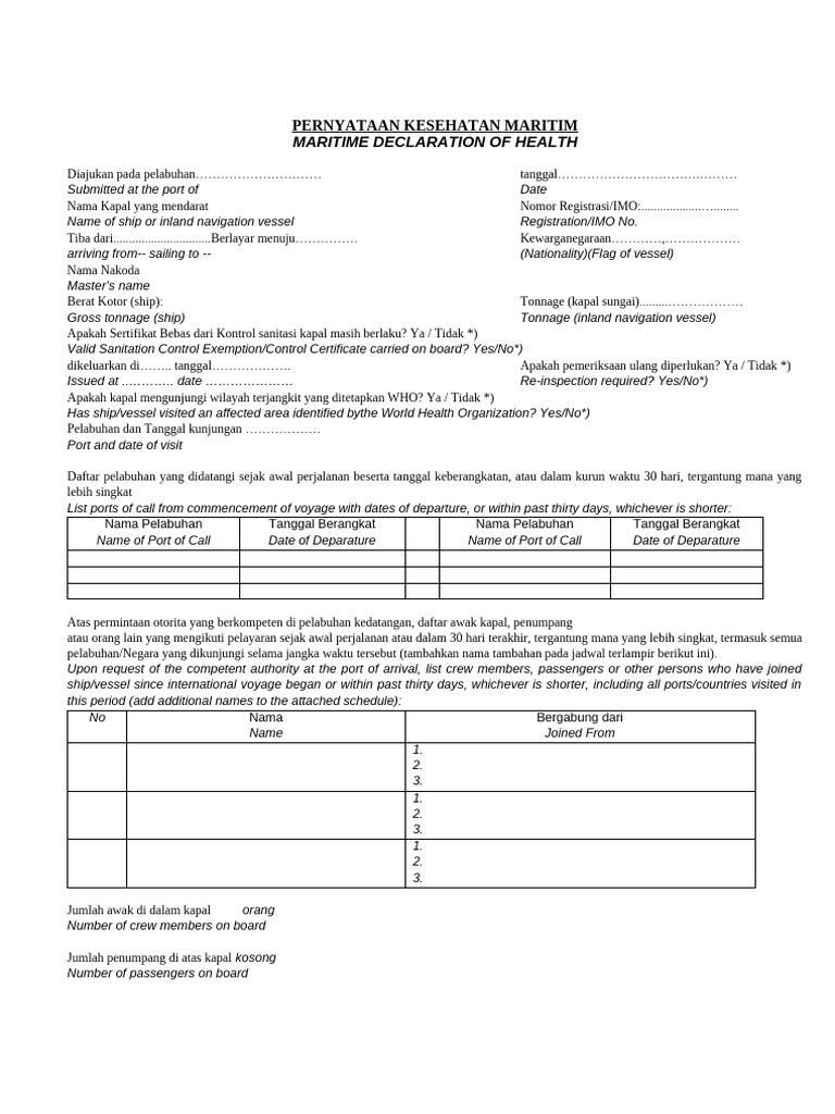 Maritime Declaration of Health: Pernyataan Kesehatan Maritim | PDF