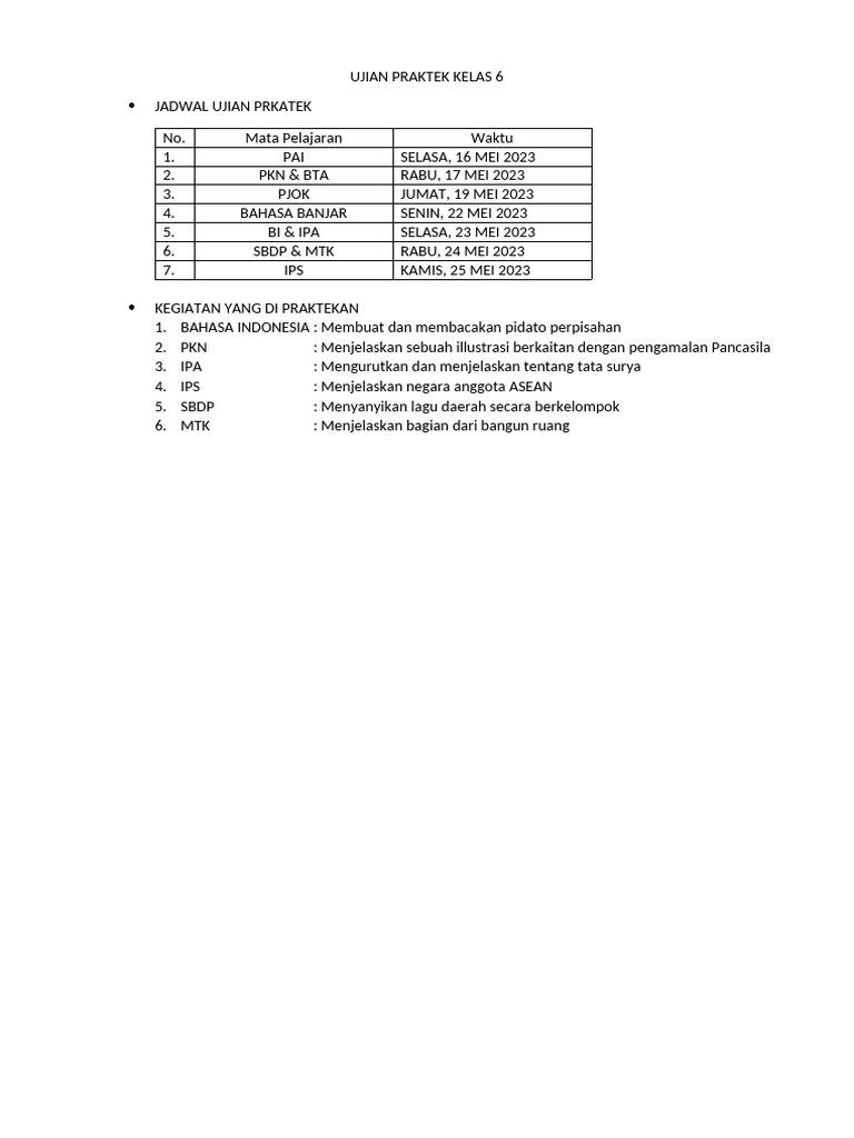 Ujian Praktek Kelas 6 | PDF