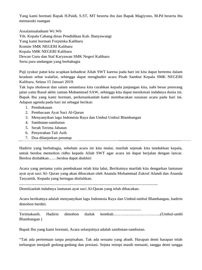 Teks MC Pisah Sambut Kepsek | PDF