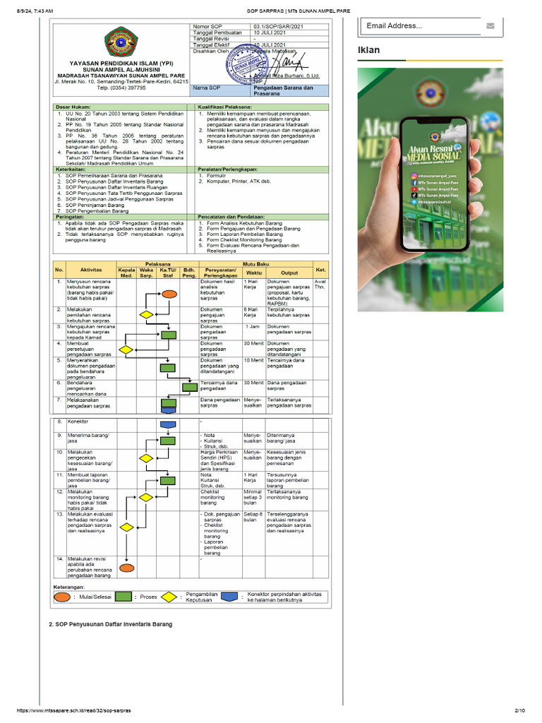 SOP SARPRAS - MTs SUNAN AMPEL PARE | PDF