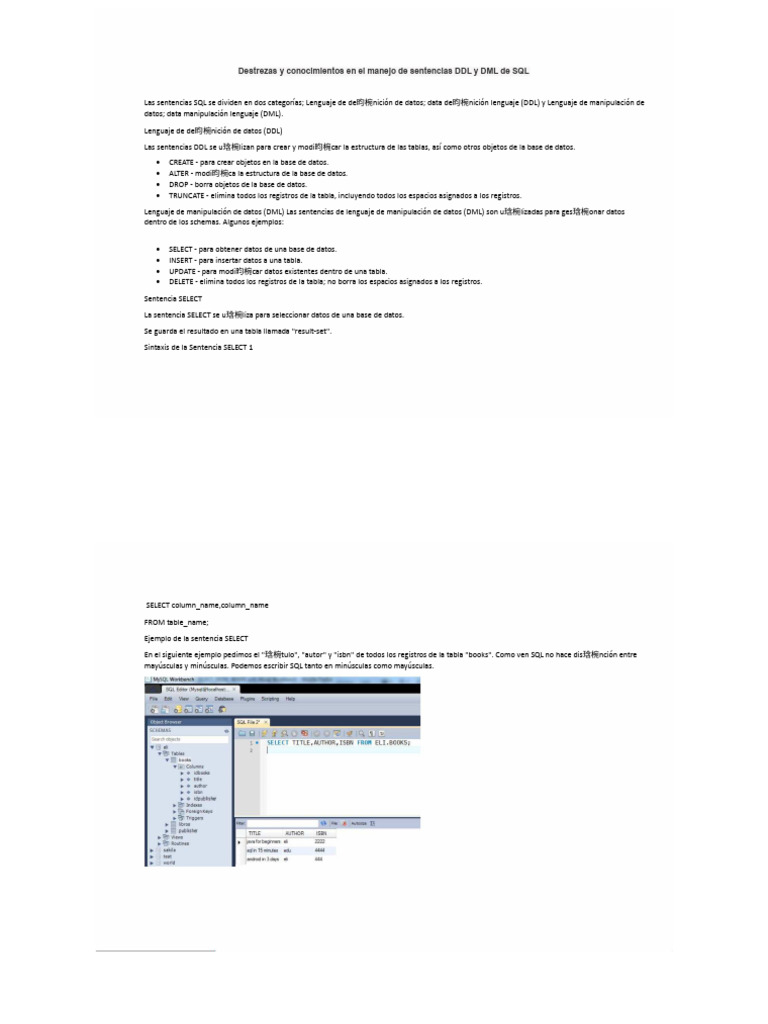 Manejo de sentencias DDL y DML en SQL | PDF | SQL | Informática