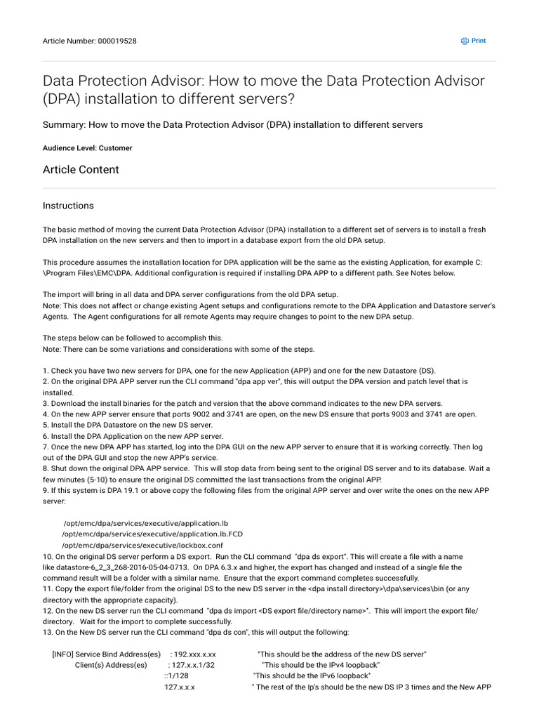 Data Protection Advisor How To Move The Data Protection Advisor (DPA ...