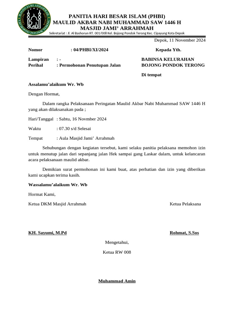 Surat Izin Penutupan Jalan | PDF