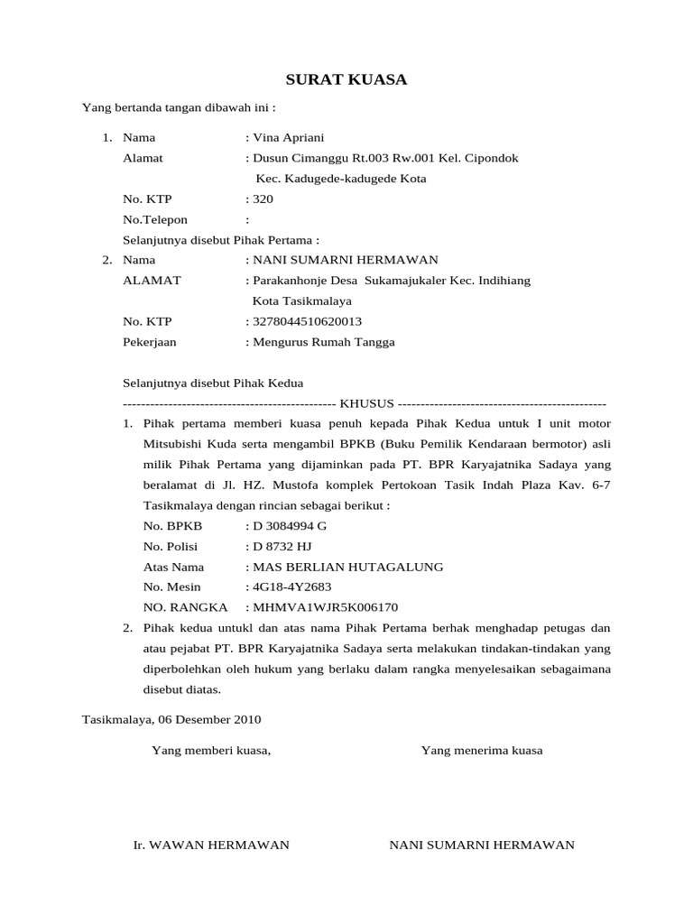 Surat Kuasa BPKB | PDF