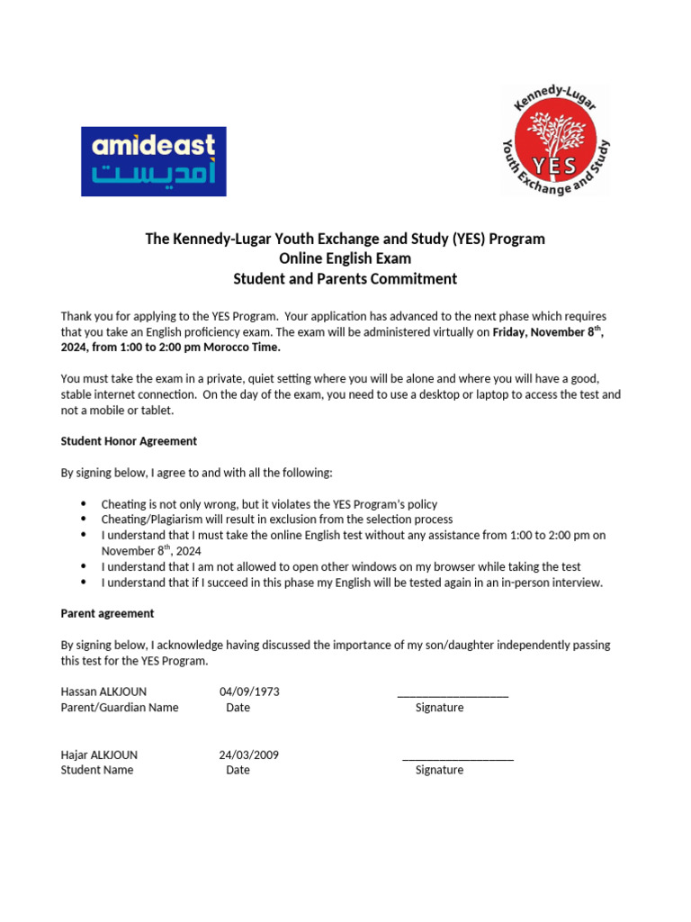 Student and Parents Commitment Form - 2024 | PDF