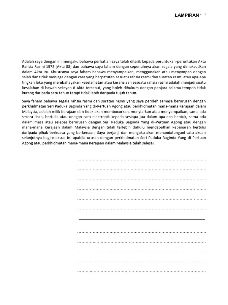 Lampiran E - Perakuan Akta Rahsia Rasmi 1972 | PDF