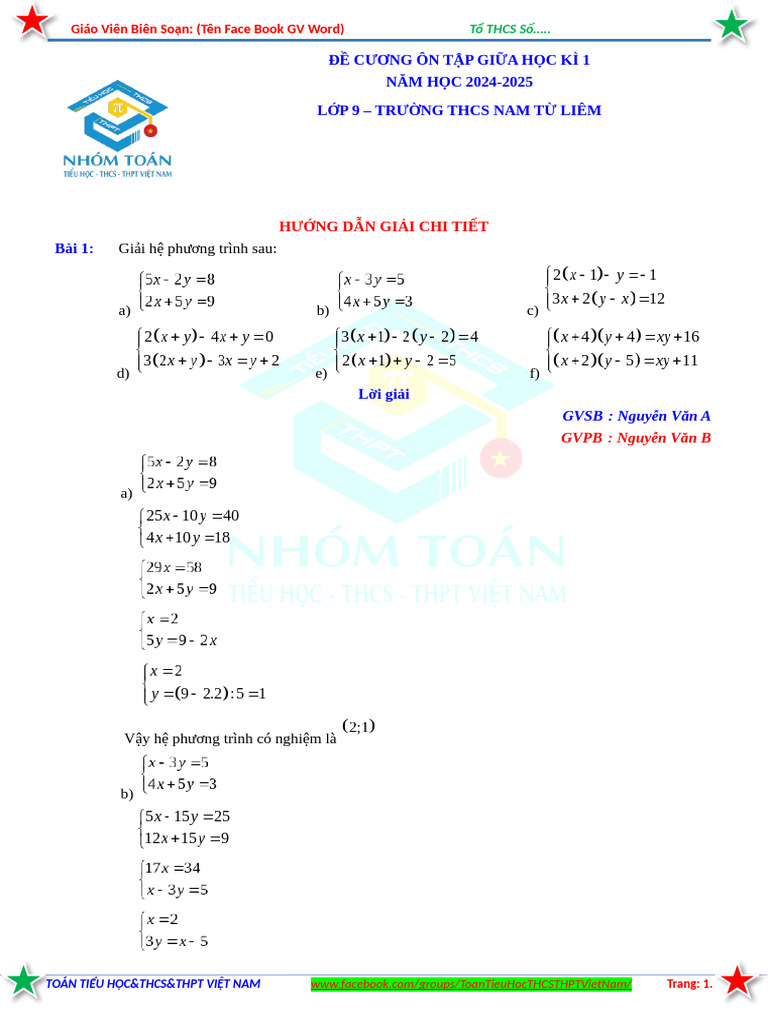 SPC 07 Võ T L C ĐC GK1 Toán 9 Nam T Liêm HDG | PDF