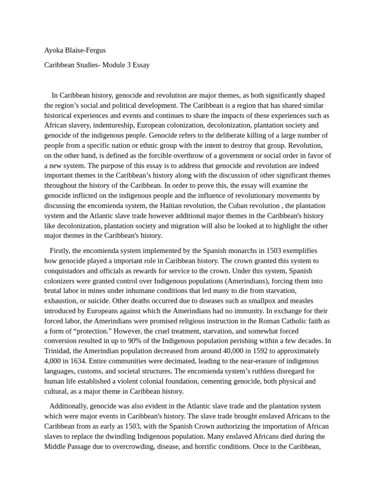 Caribbean Essay No.3 - Genocide and Revolutionnn | PDF | Caribbean | Cuba