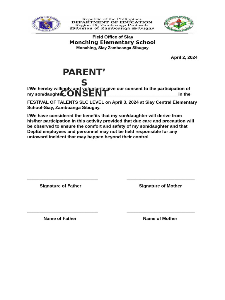 Parent's Consent RSPC | PDF