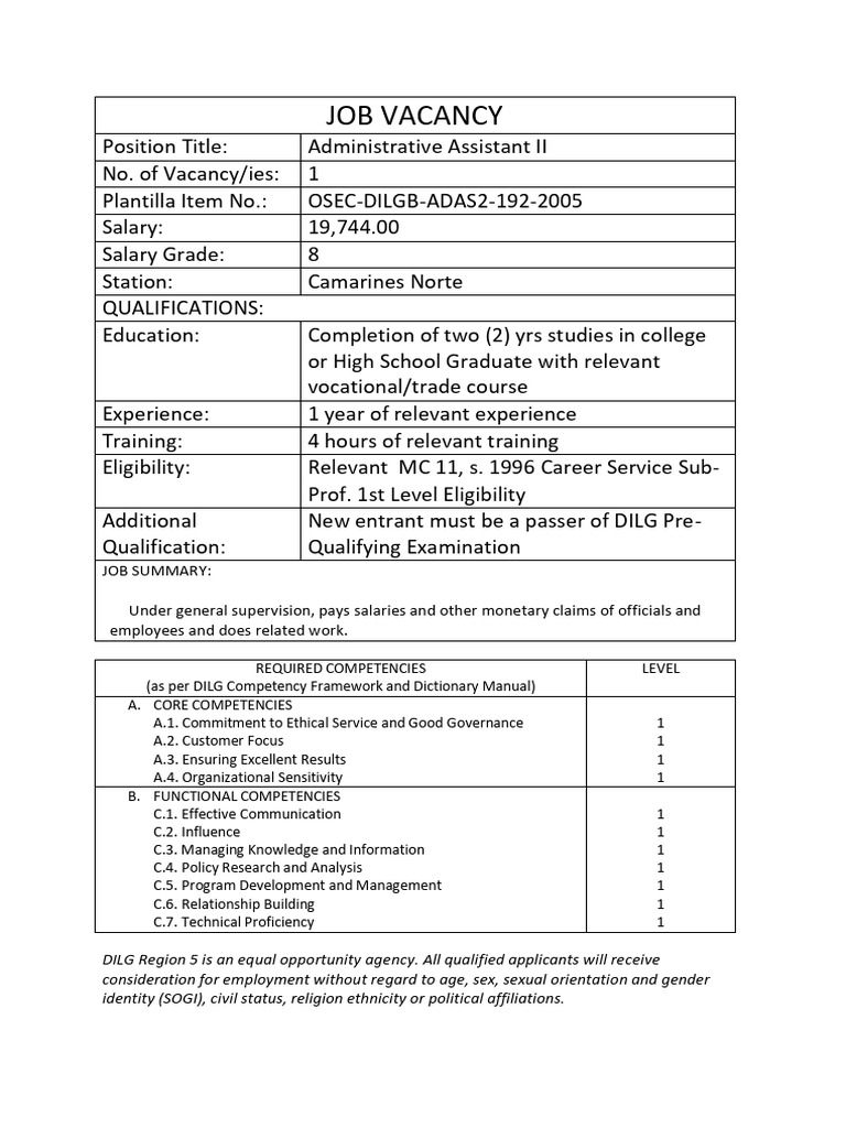 Administrative Assistant II Job in Camarines Norte | PDF