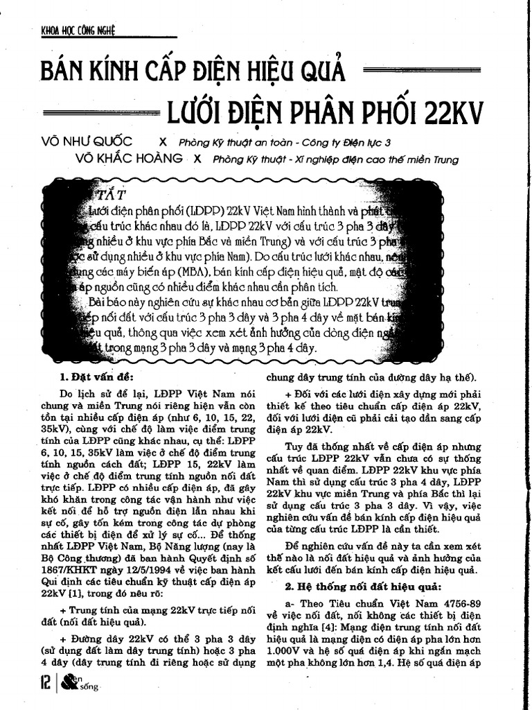 Nghien Cuu Noi Dat Hieu Qua Luoi 22kV Voi 3 Pha 3 Day - 3 Pha 4 Day | PDF