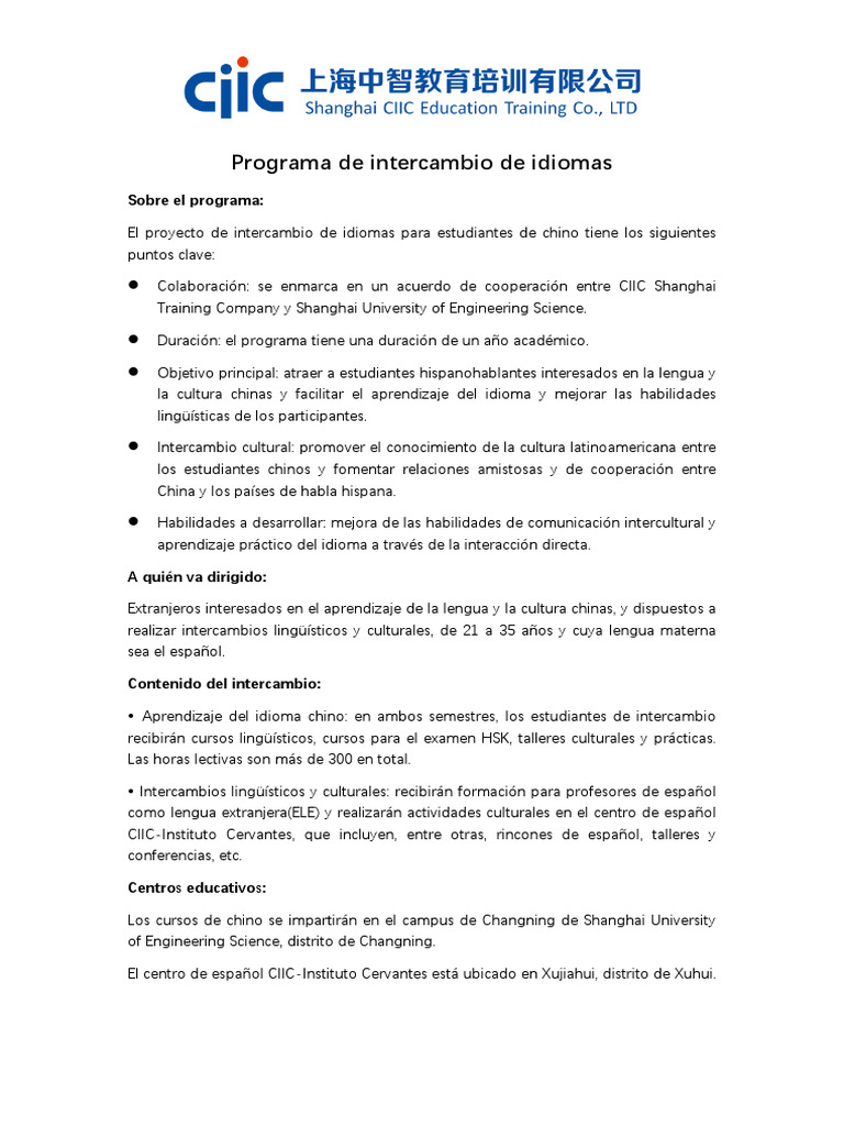 CIIC Oct2024 Programa de Intercambio de Idiomas | PDF | Visa de viaje ...