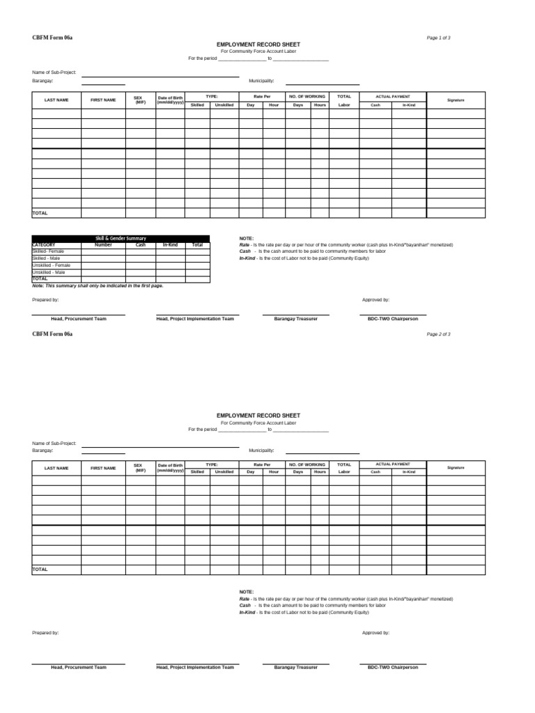 Employment Record Sheet ERS | PDF | Employment | Wage