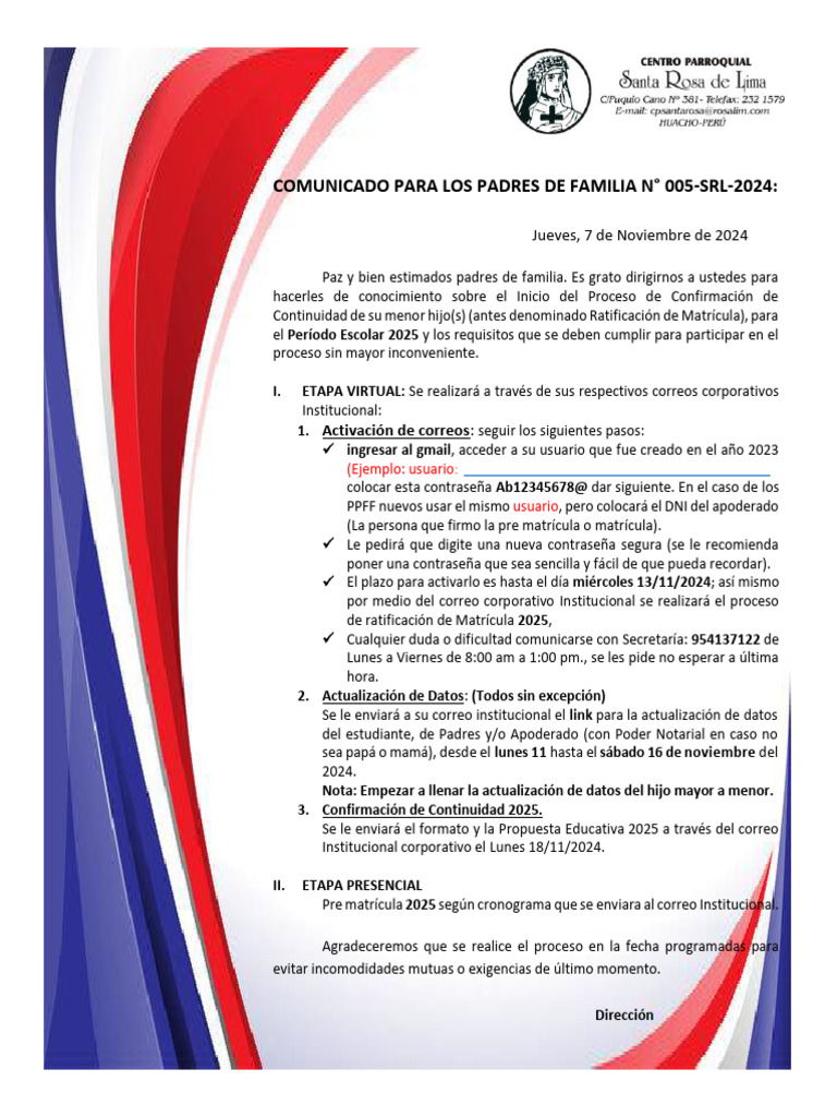 COMUNICADO PPFF Proceso 2025 | PDF | Contraseña