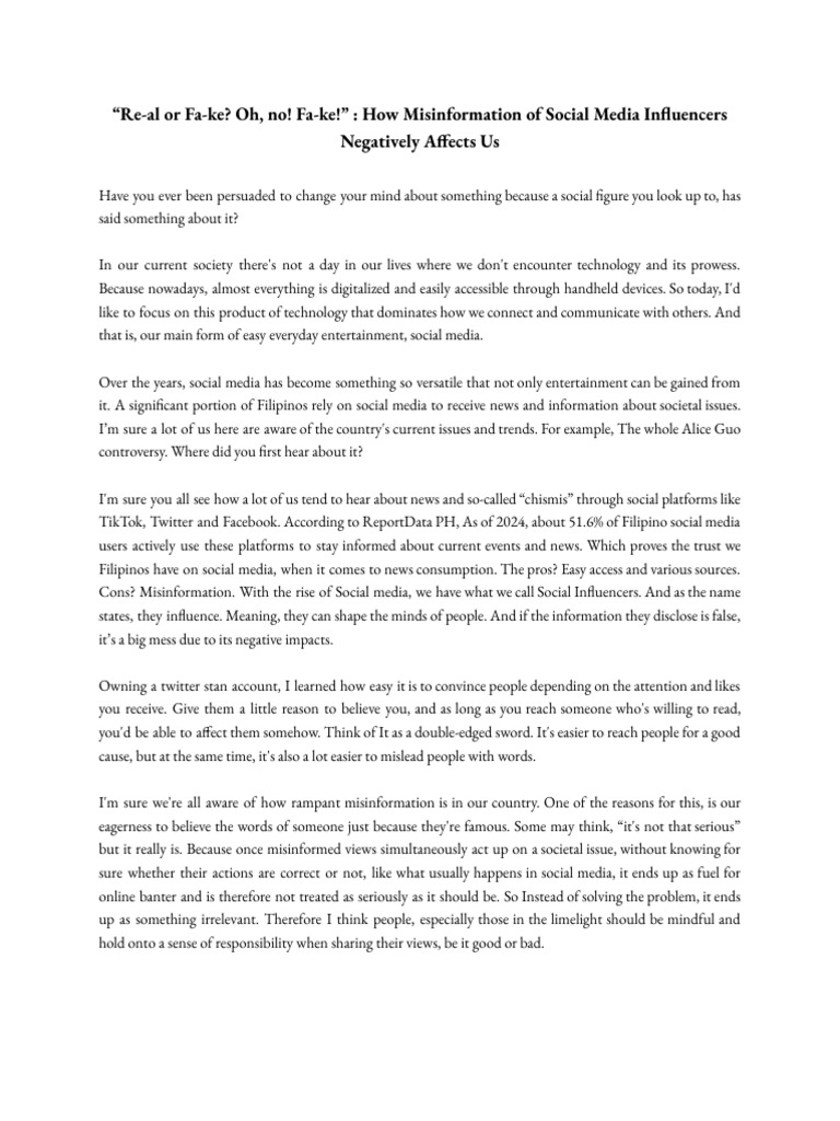 Persuasive Speech Script | PDF | Social Media | Popular Culture & Media ...