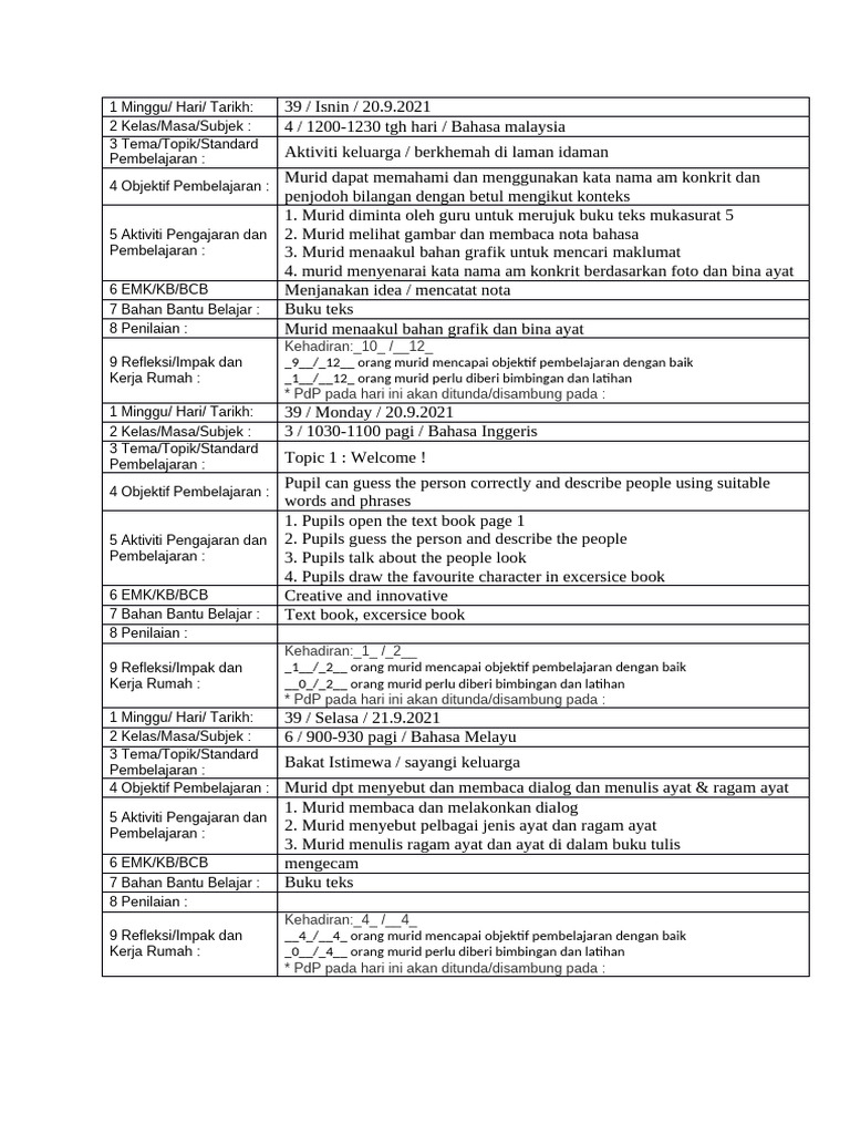 RPH Minggu 39-1 | PDF