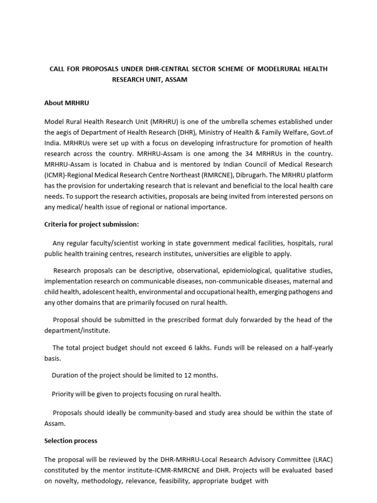 Call For Proposal - MRHRU ASSAM | PDF | Maternal Health | Maternal Death