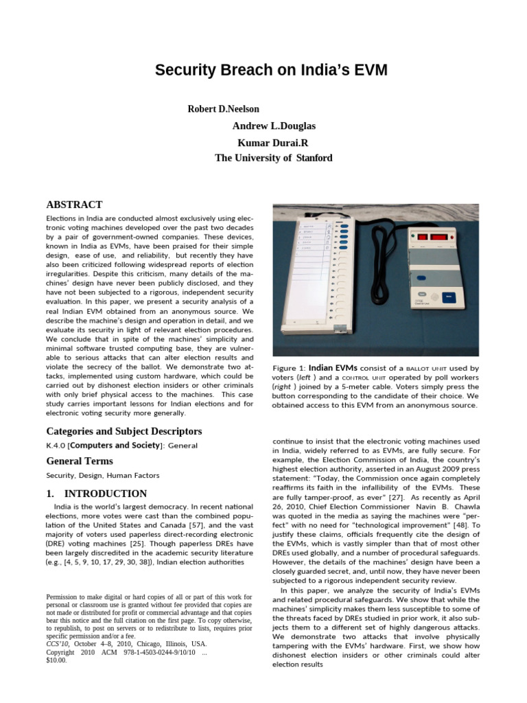 Security Breach On EVM | PDF | Electronic Voting | Voting