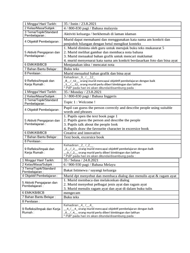 RPH Minggu 35-1 | PDF