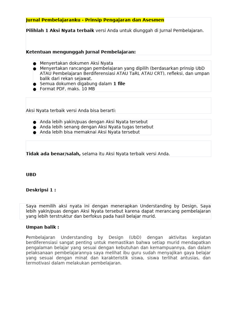Jurnal Pembelajaranku - Prinsip Pengajaran Dan Asesmen | PDF