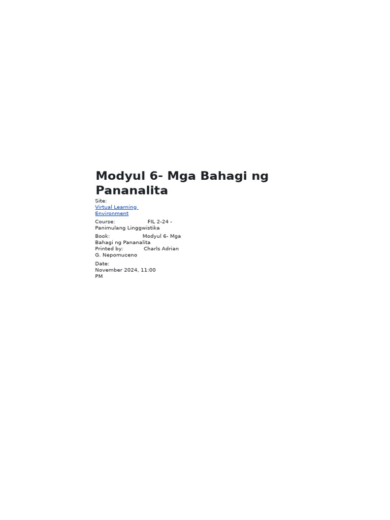 Modyul 6 - Mga Bahagi NG Pananalita - NEUVLE | PDF