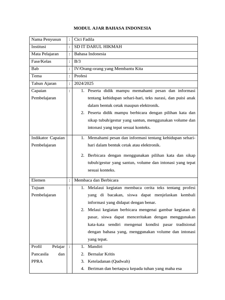 Modul Ajar Profesi Kelas 3 | PDF