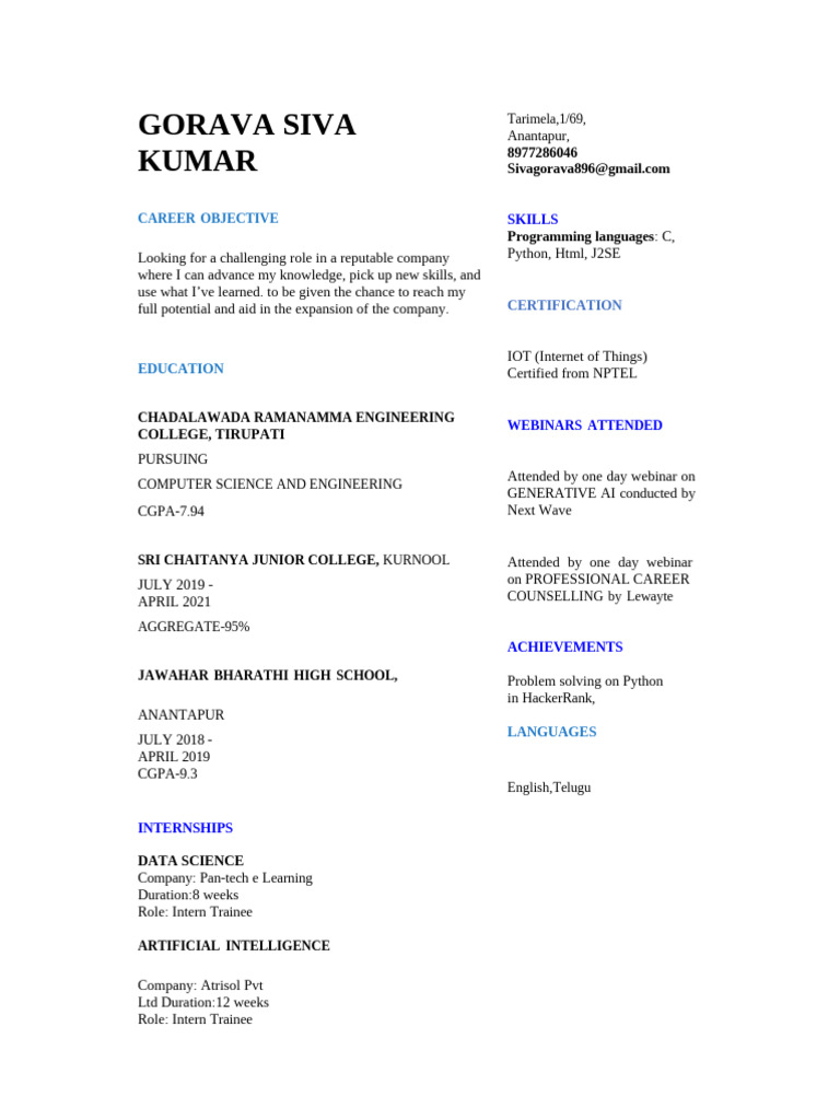 Resume (Shiva) | PDF