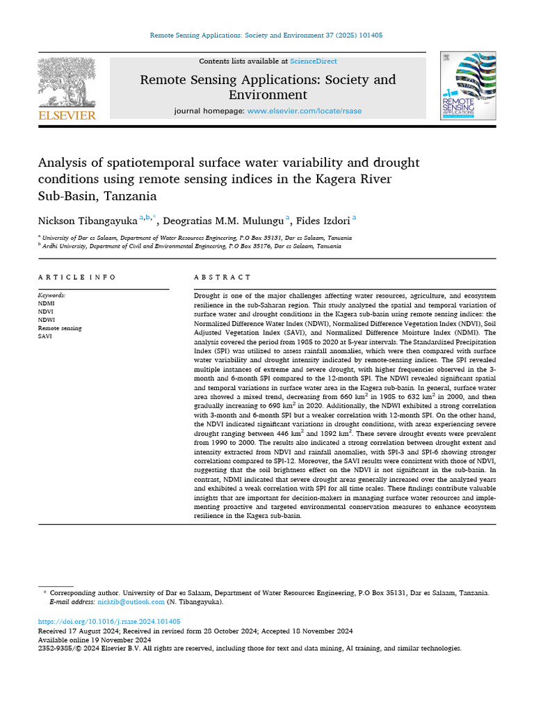Romote Sensing Application Society and Environment | PDF | Drought ...