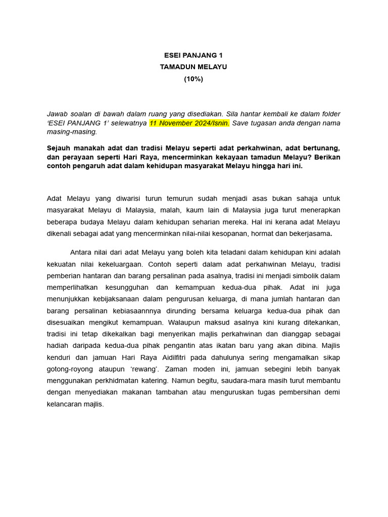 Esei Tamadun Melayu (TITAS) | PDF