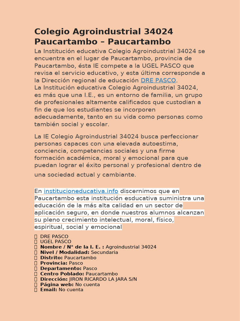 Colegio Agroindustrial 34024 Paucartambo | PDF